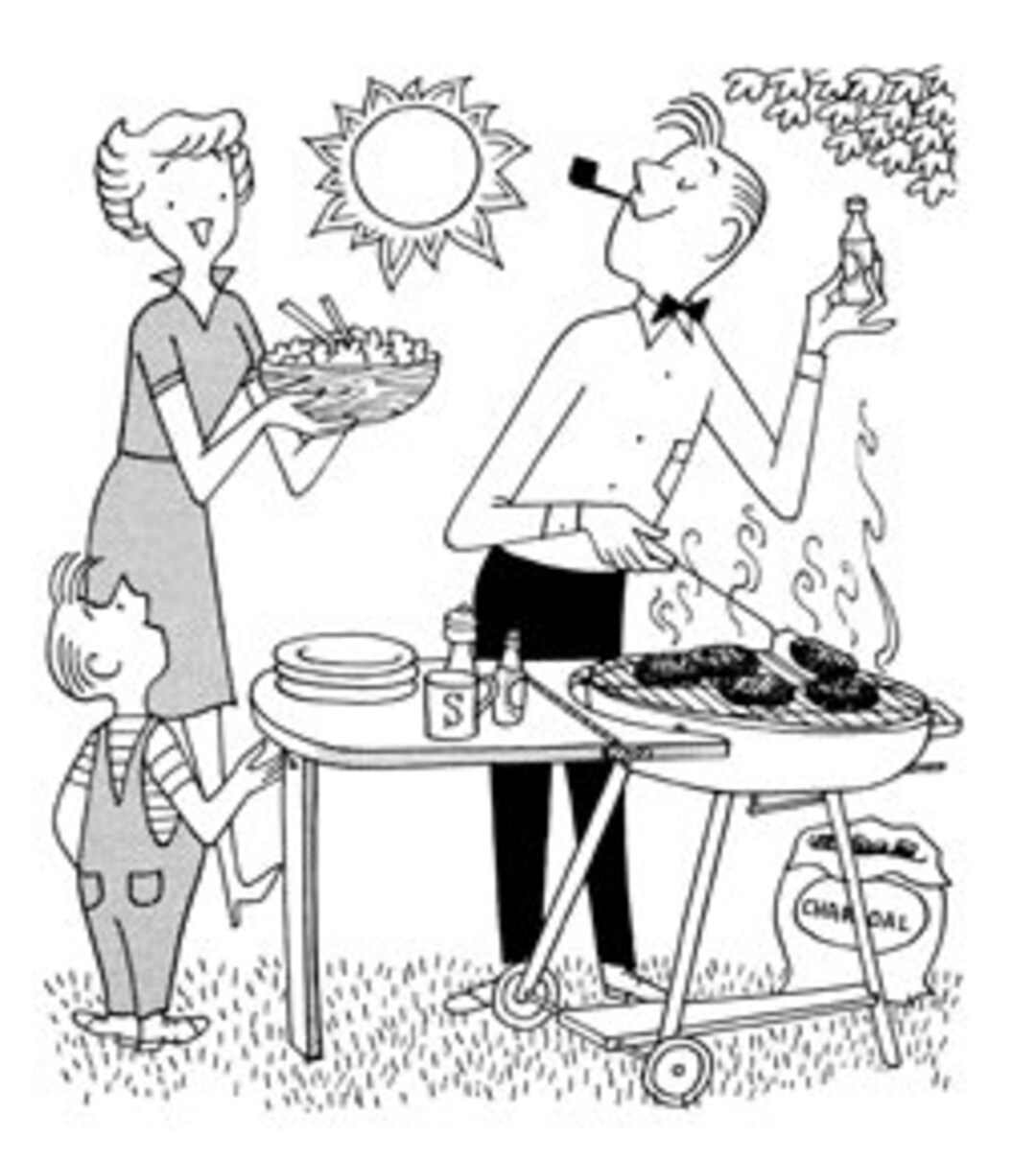 Retro Cartoon Comic Family Man Woman Boy Cooking BBQ Grill - Etsy Sweden