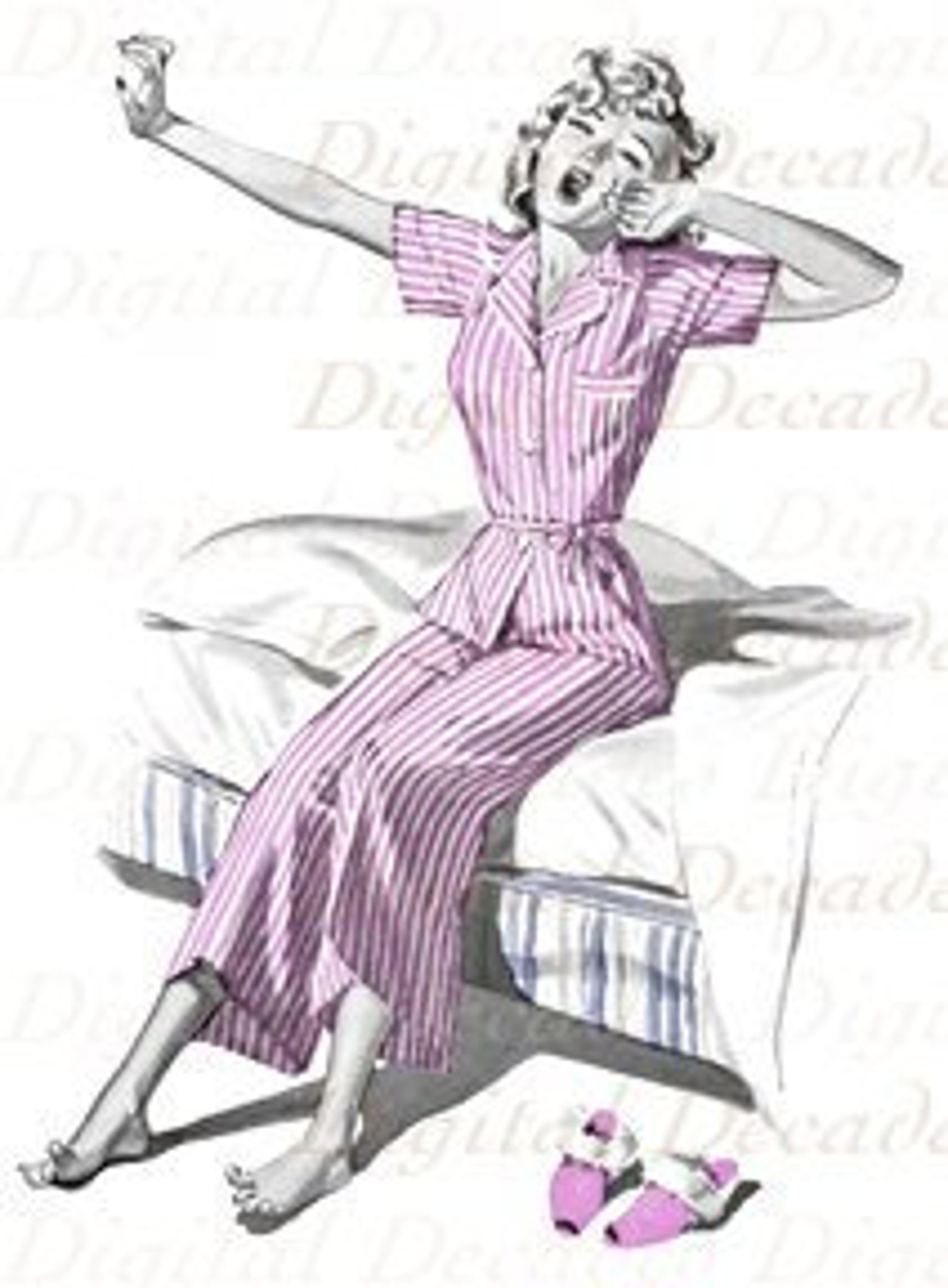 Retro Cartoon Comic Woman Sleepy Getting up Pajamas Bed Yawning ...