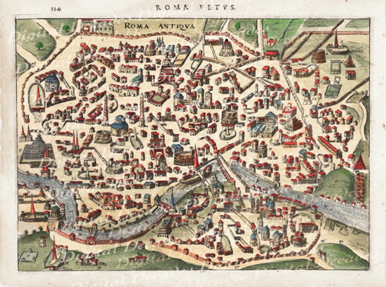 Ancient Rome Roma Roman Italy Italian City Map - Digital Image Vintage ...