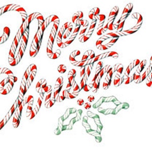 Merry Christmas Candy Cane Words Mid-century Modern Digital Image ...