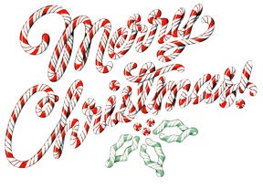 Merry Christmas Candy Cane Words Mid-century Modern Digital Image ...