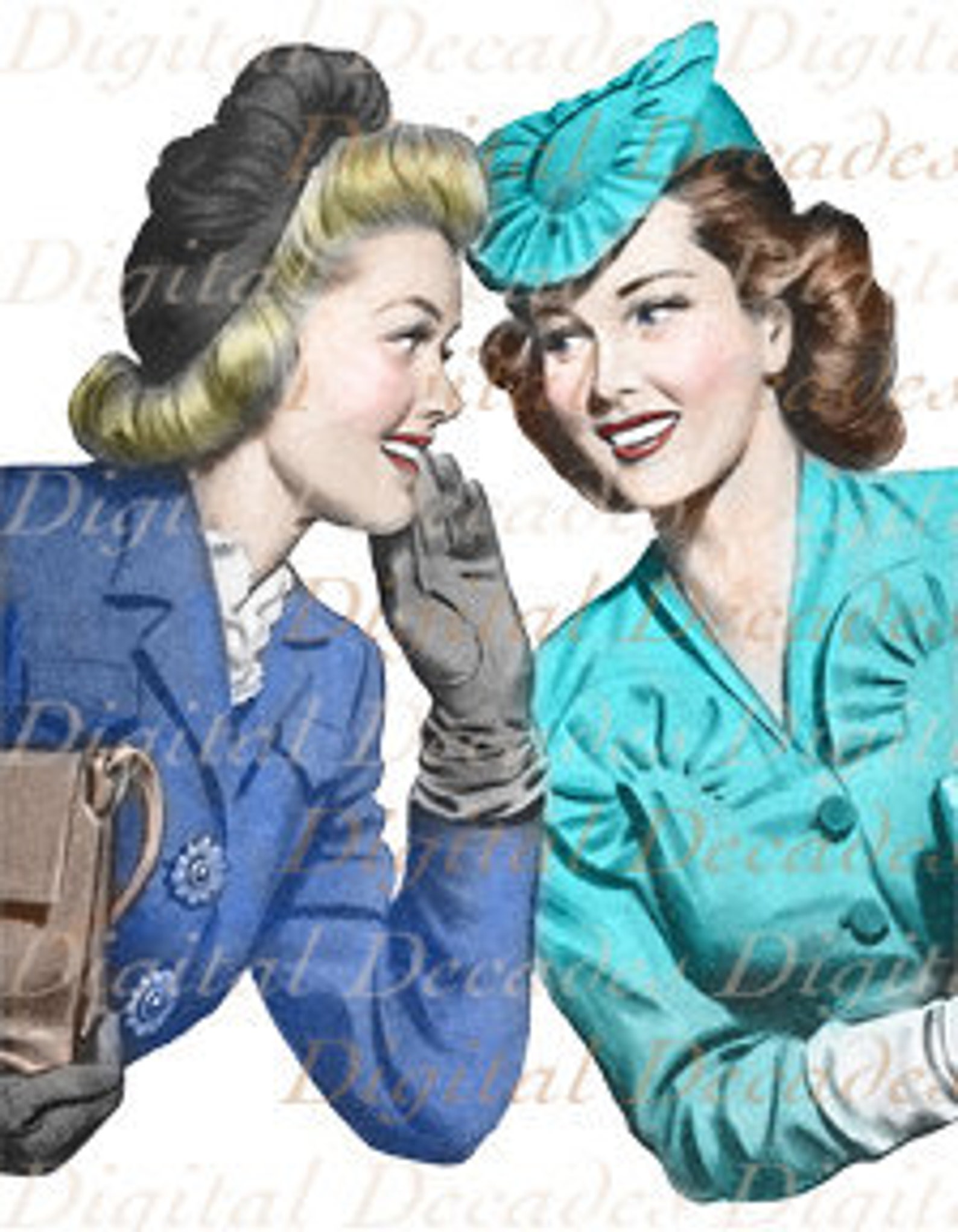 Retro Cartoon Comic Women Talking Whisper Gossip - Vintage Art ...