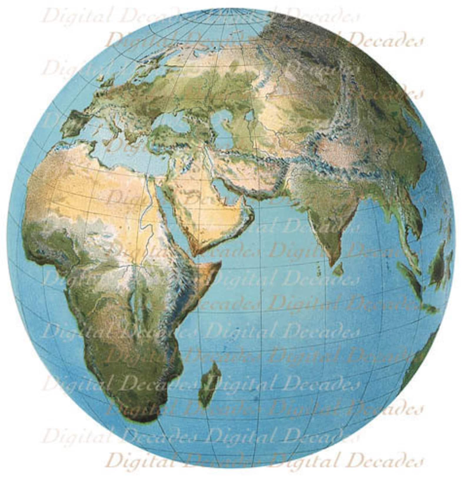 World Globe Earth Atlas Map - Digital Image - Vintage Retro Art ...