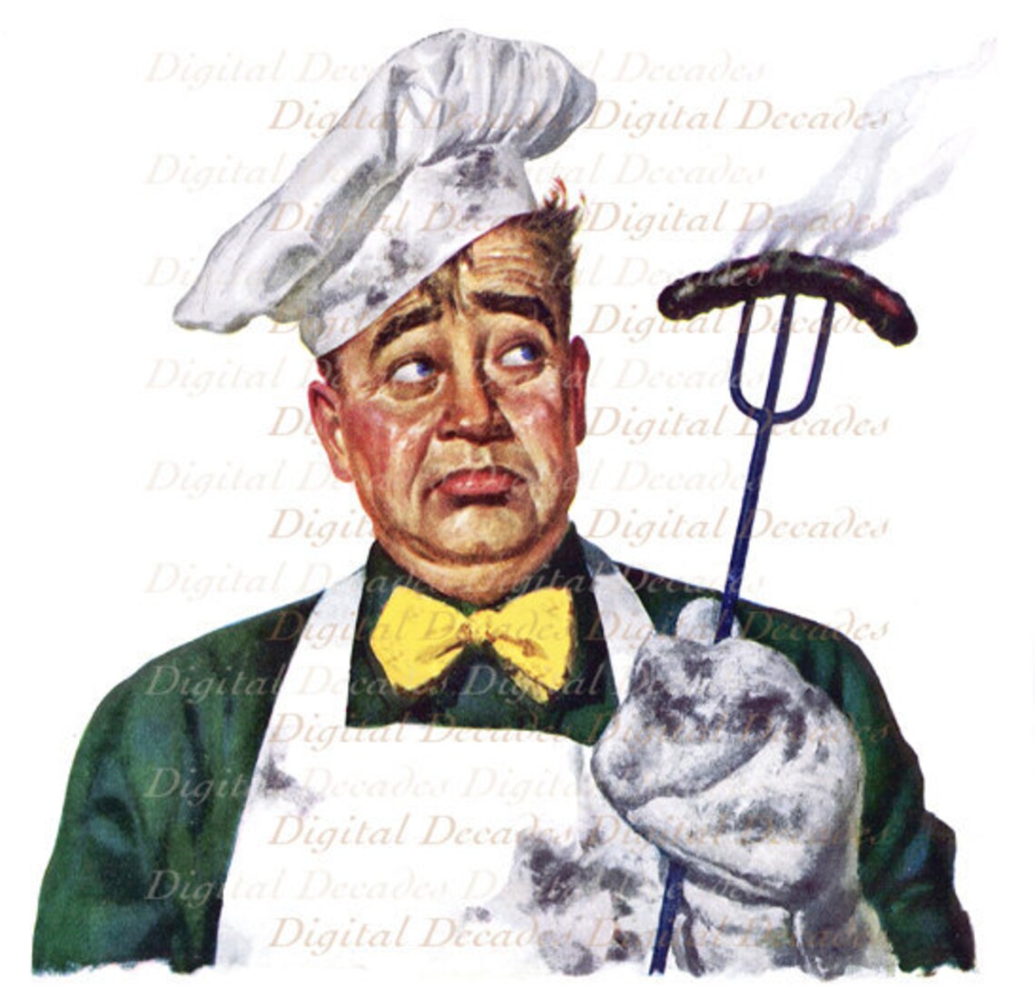 The Cook Out - Man Grill Hot Dog - Digital Image - Vintage Art ...