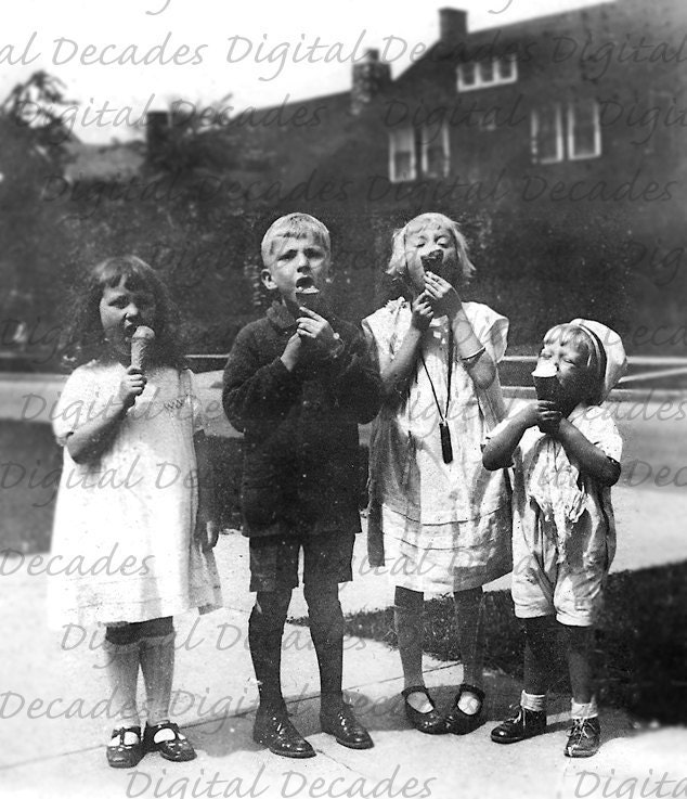Vintage Kids Eating Ice Cream