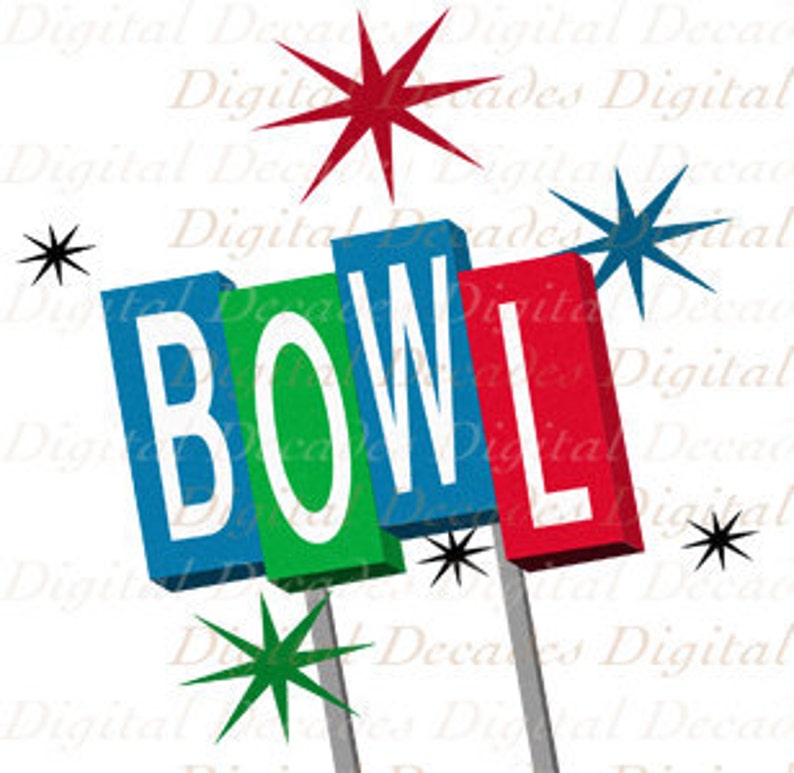 Bowling Sign - Digital Image - Vintage Art Illustration Retro Design ...