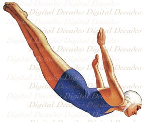 Woman Diver Swim Pool - Digital Image - Vintage Illustration - Etsy