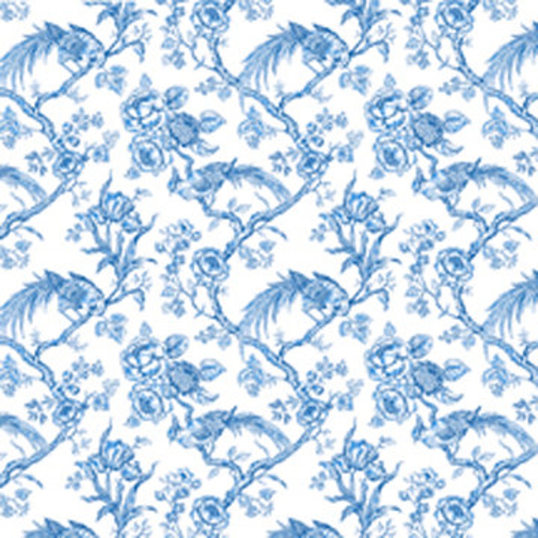 Blue Floral Flower Bird Toile Background - Digital Image - Vintage Art ...
