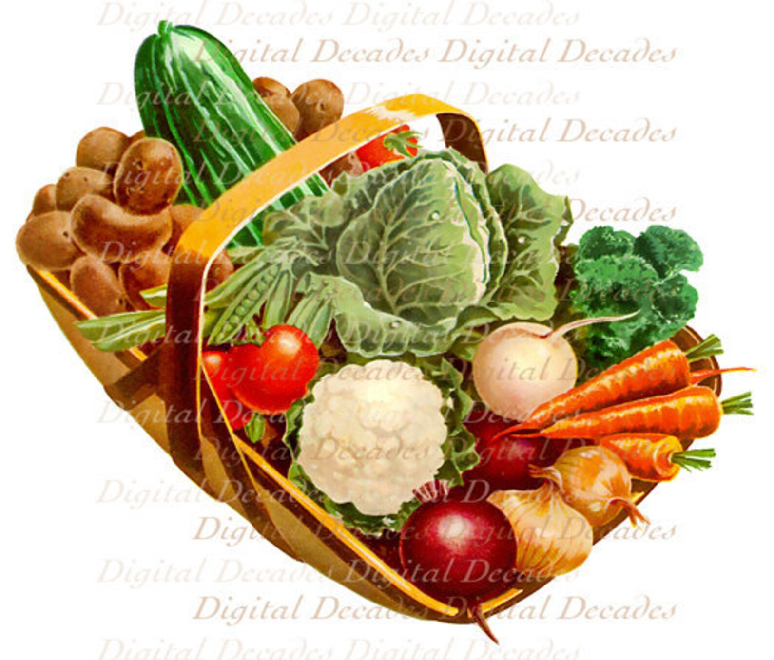 Vegetable Basket - Garden Food - Digital Image - Vintage Art ...