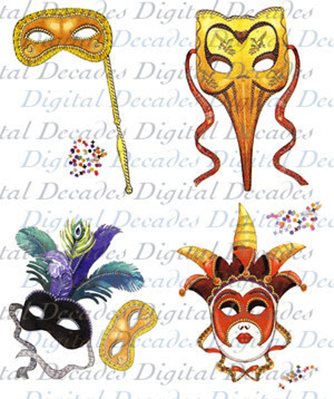 Four Mardi Gras Masks Fat Tuesday Parade Carnival Party - Digital Image ...