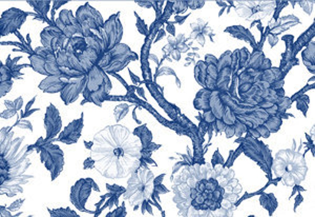 Blue Floral Flower Toile Background - Digital Image - Vintage Art ...