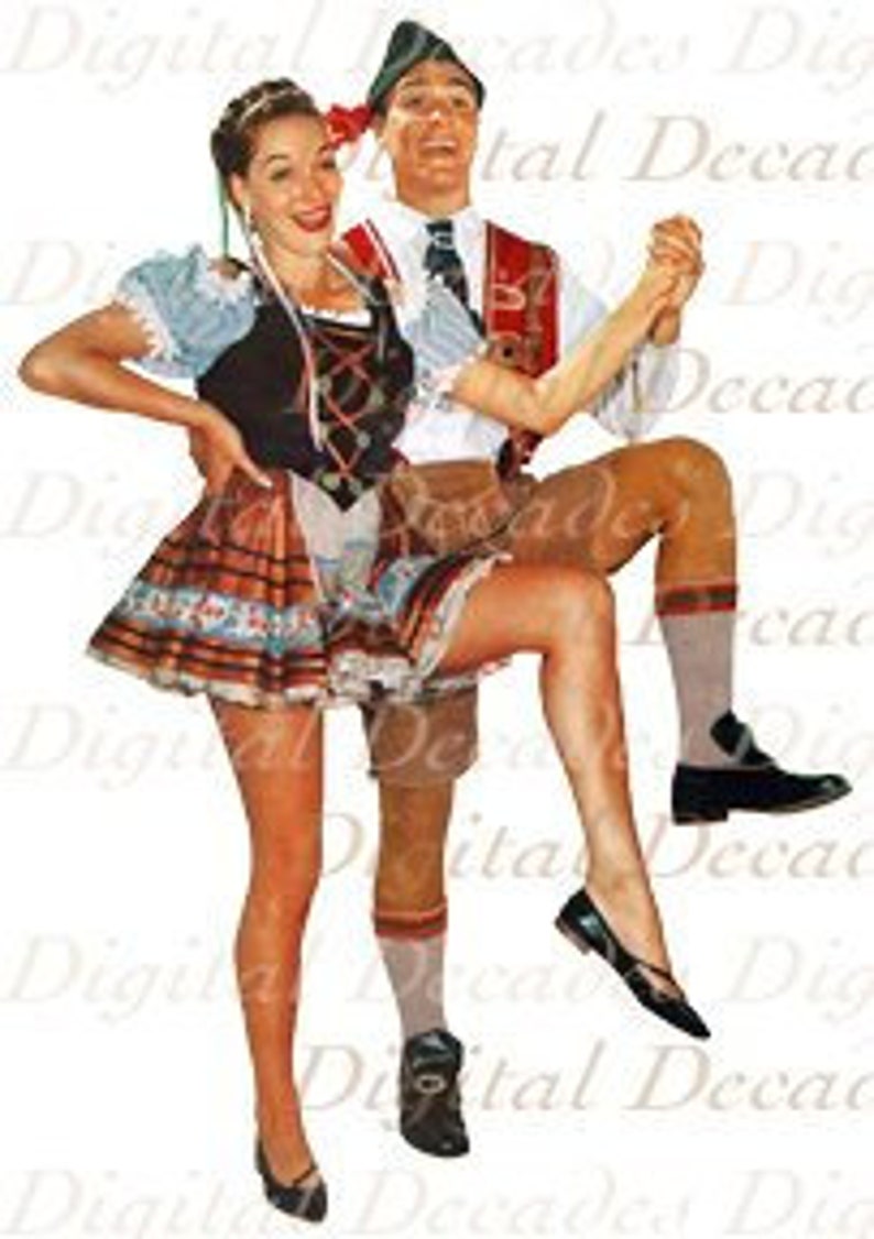 Couple Man Woman Dancing Polka Octoberfest Beer Germany - Vintage Art ...
