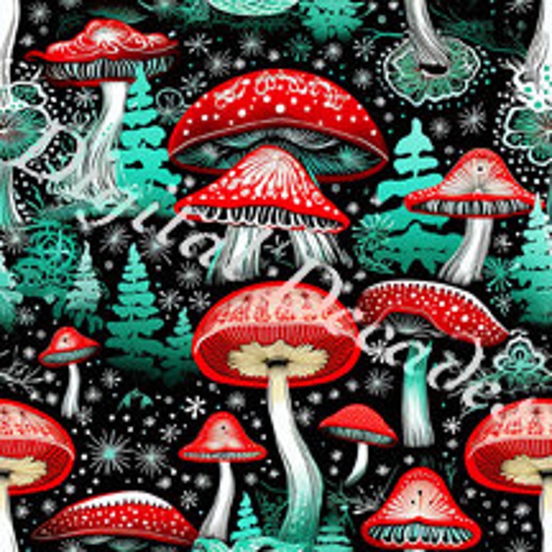 Christmas Mushrooms Background Seamless Tile - Digital Image - Art ...