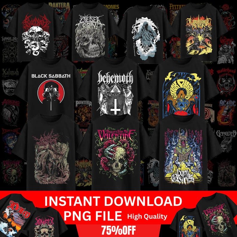 Heavy Metal T-shirt Design Bundle | 60 PNG Rock Band Graphics | Metal ...