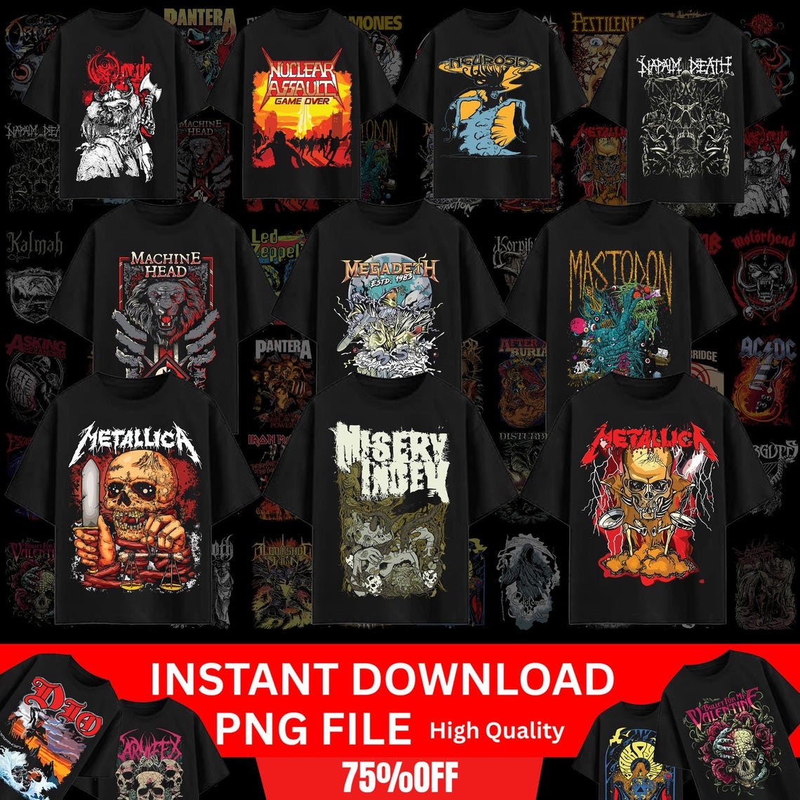 Heavy Metal T-shirt Design Bundle | 60 PNG Rock Band Graphics | Metal ...