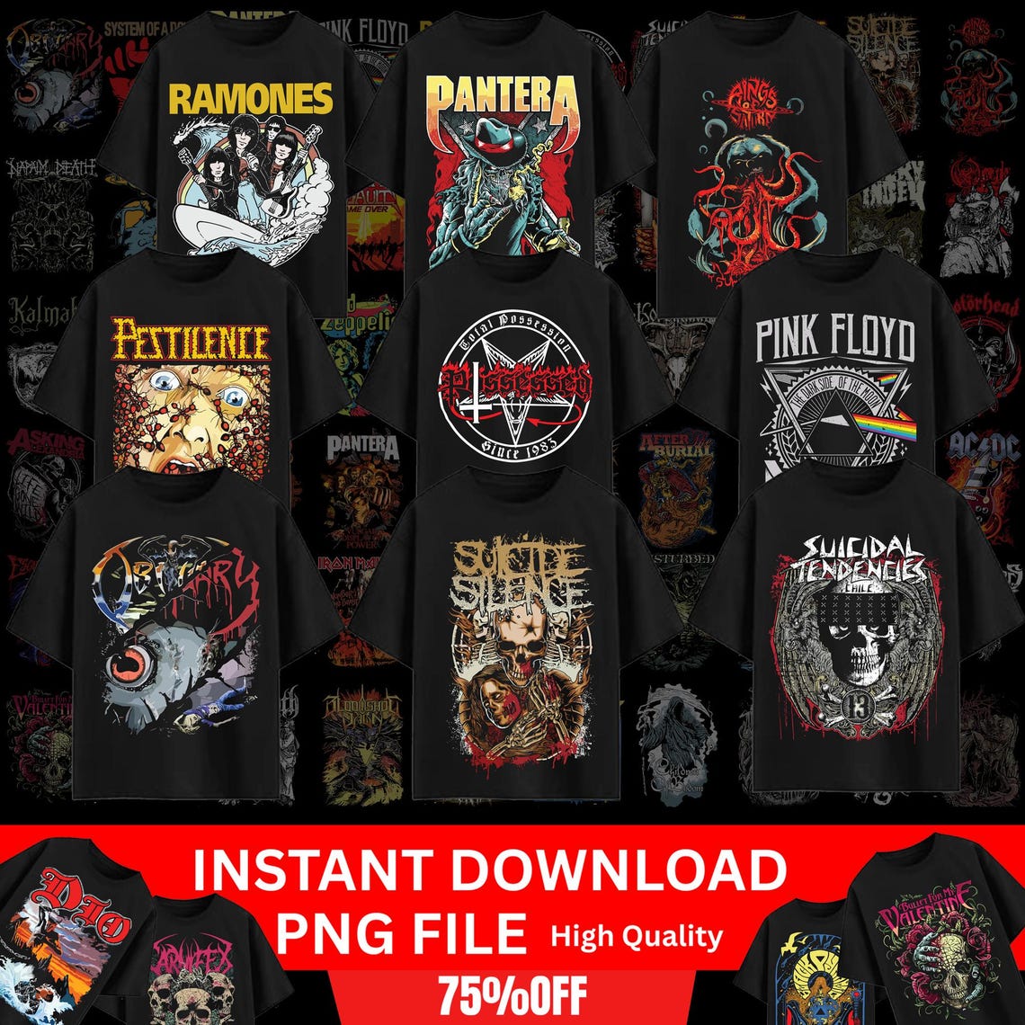 Heavy Metal T-shirt Design Bundle | 60 PNG Rock Band Graphics | Metal ...