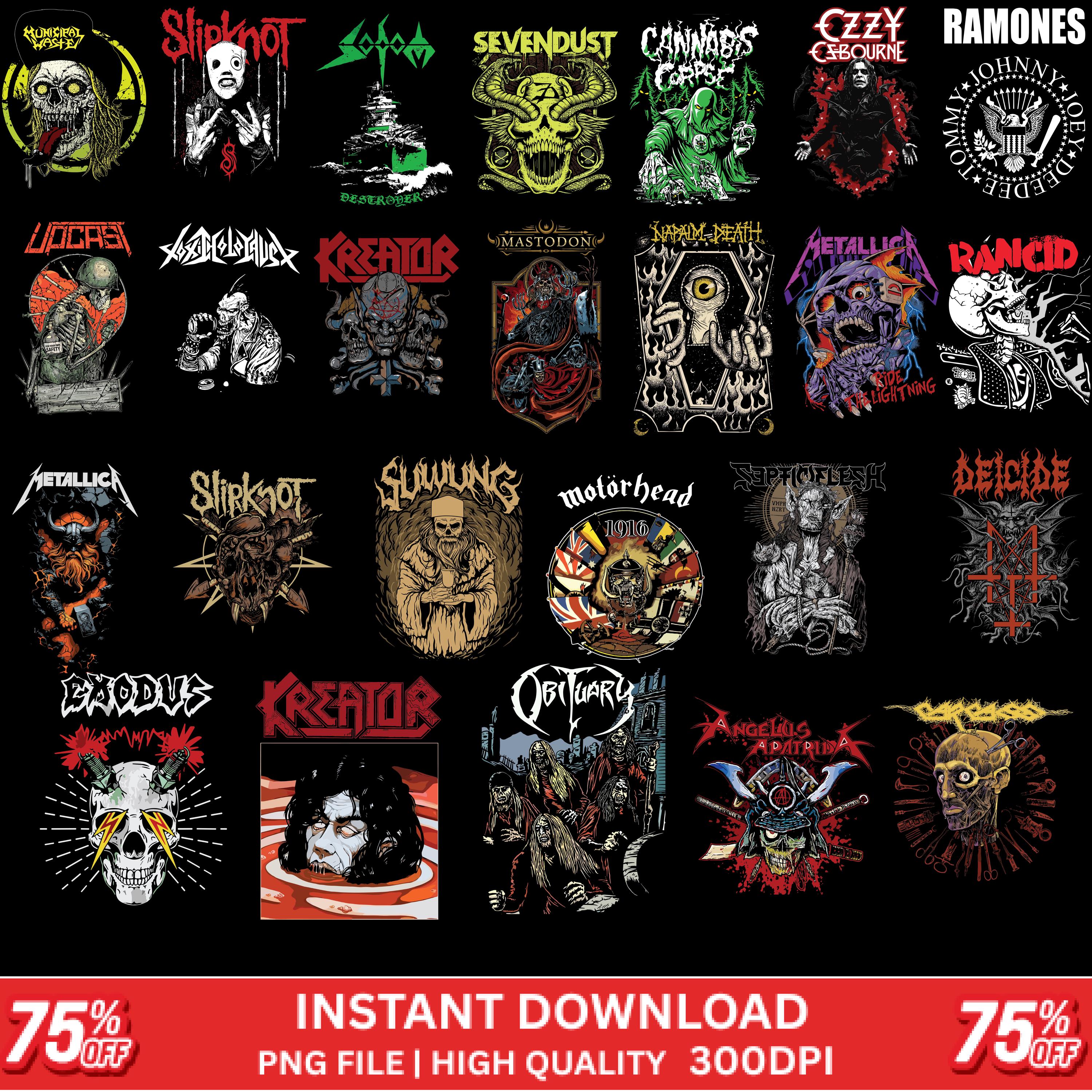 25 Metal & Hard Rock Band T-shirt Designs: PNG Digital Download Bundle ...