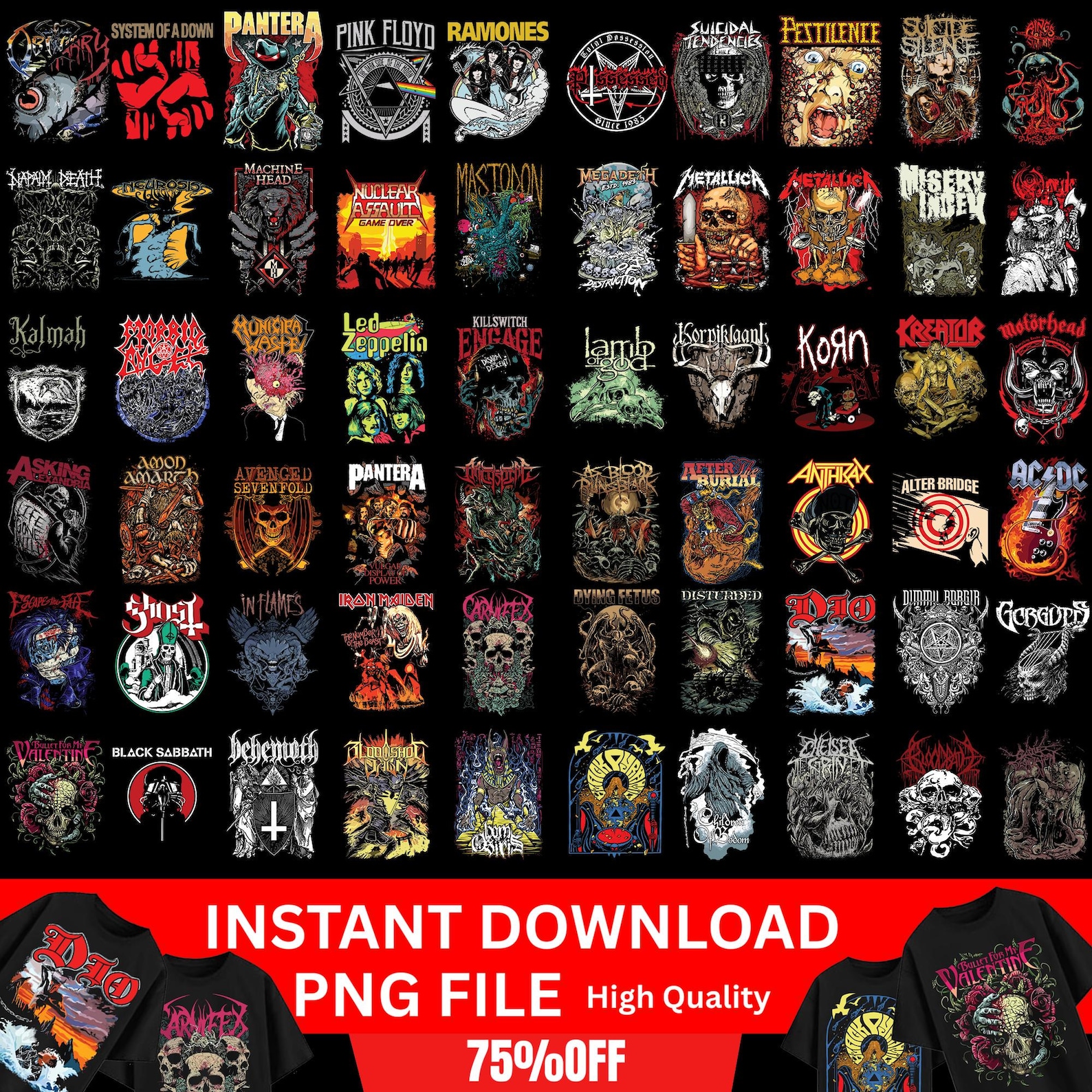 Heavy Metal T-shirt Design Bundle | 60 PNG Rock Band Graphics | Metal ...