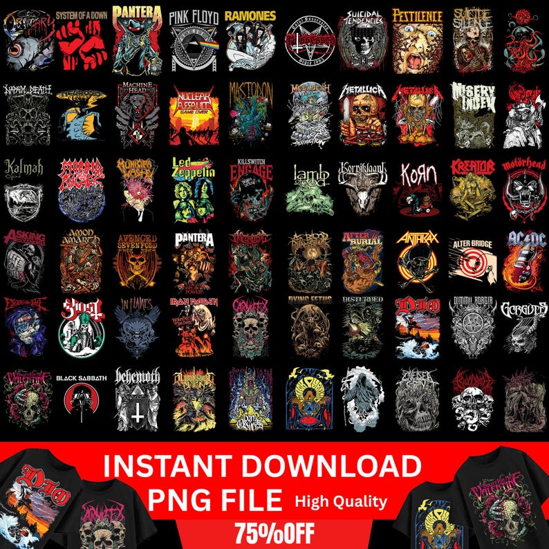 Heavy Metal T-shirt Design Bundle | 60 PNG Rock Band Graphics | Metal ...