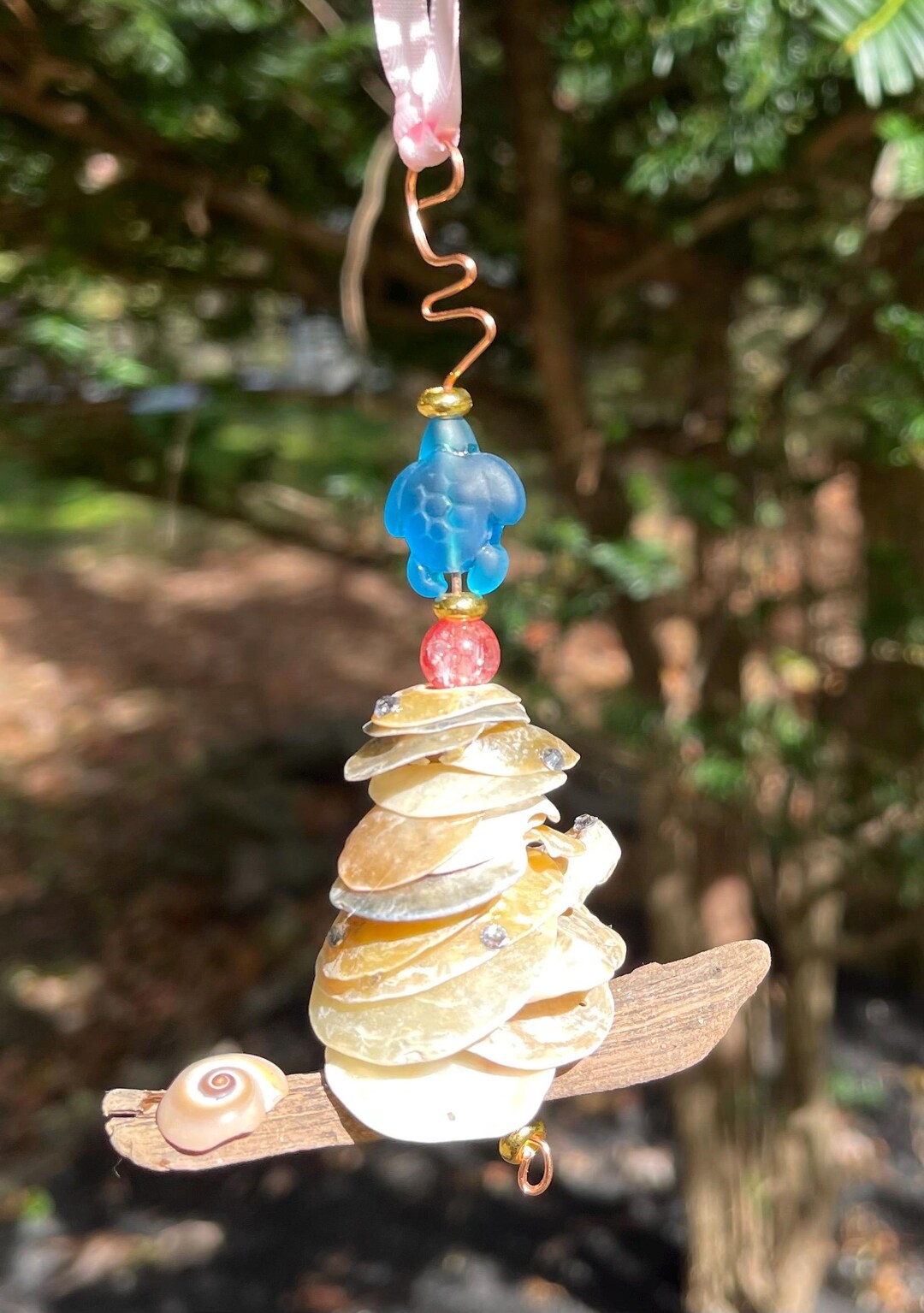 Handmade Jingle Shell Ornament: Sea Turtle and Driftwood, Car Charm - Etsy