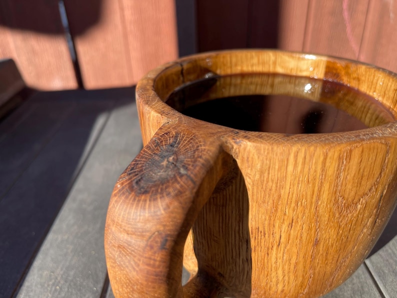 Hand Carved Wooden Coffee Mug – Rustic Oak Wood Mug With Resin Coffee ...