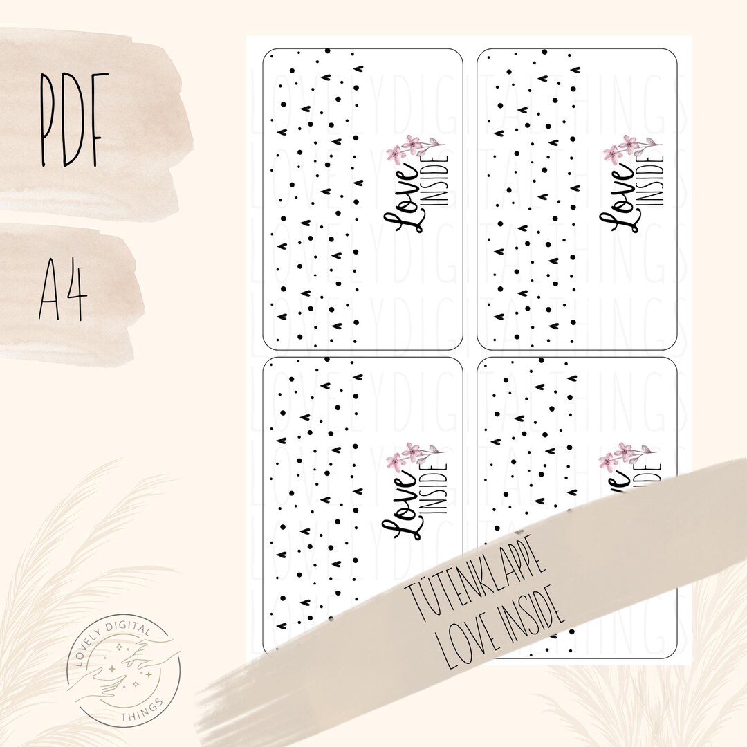 Bag Flaps “love Inside” | Printable PDF | Gift Wrapping | Black and ...