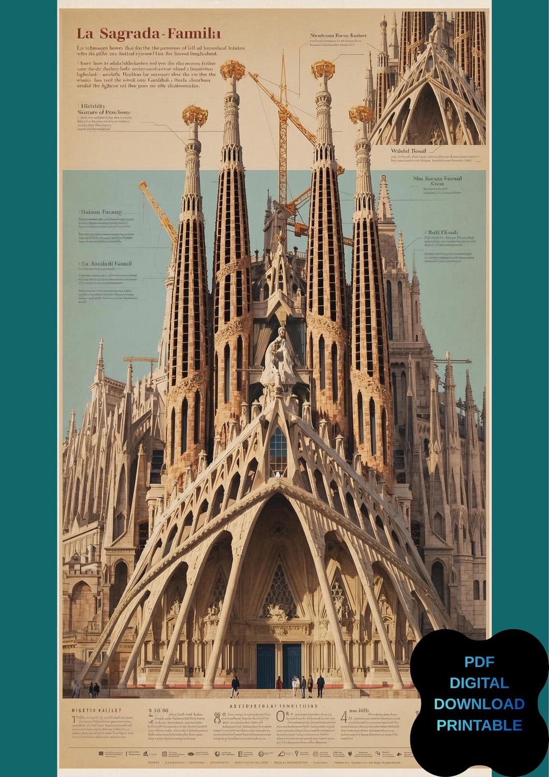 La Sagrada Familia Construction Poster Printable, Vertical Architecture ...