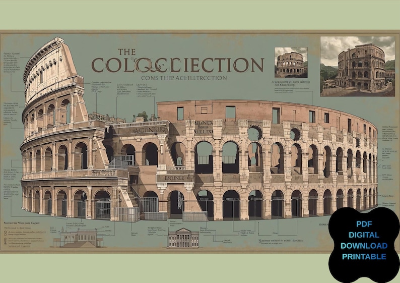 Colosseum Construction Poster Printable, Roman Architecture Horizontal ...