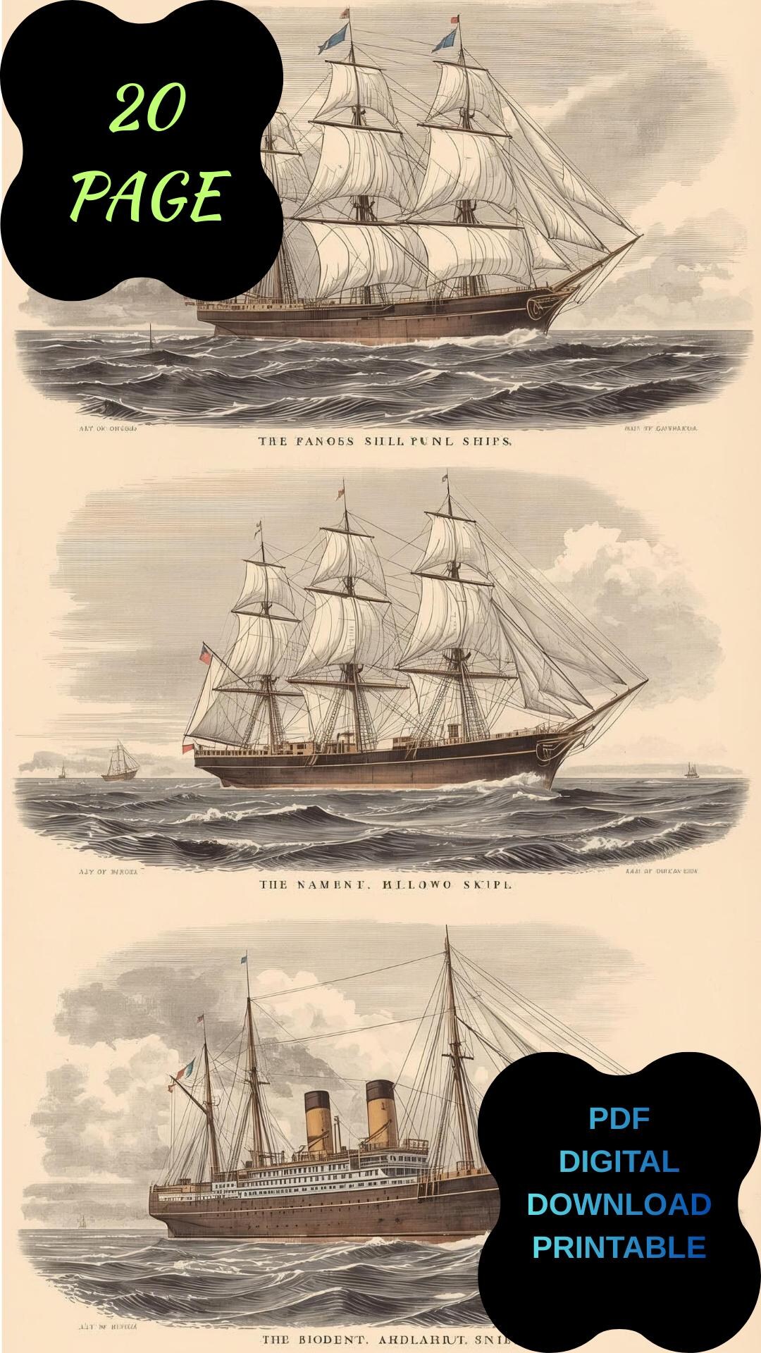 Vintage Ships of History Poster Set, Nautical Wall Art (digital ...