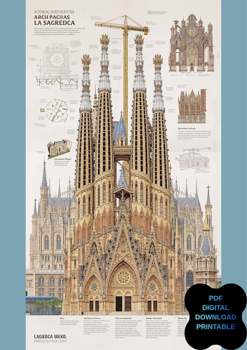 La Sagrada Familia Construction Timeline Poster, Modernist Architecture ...