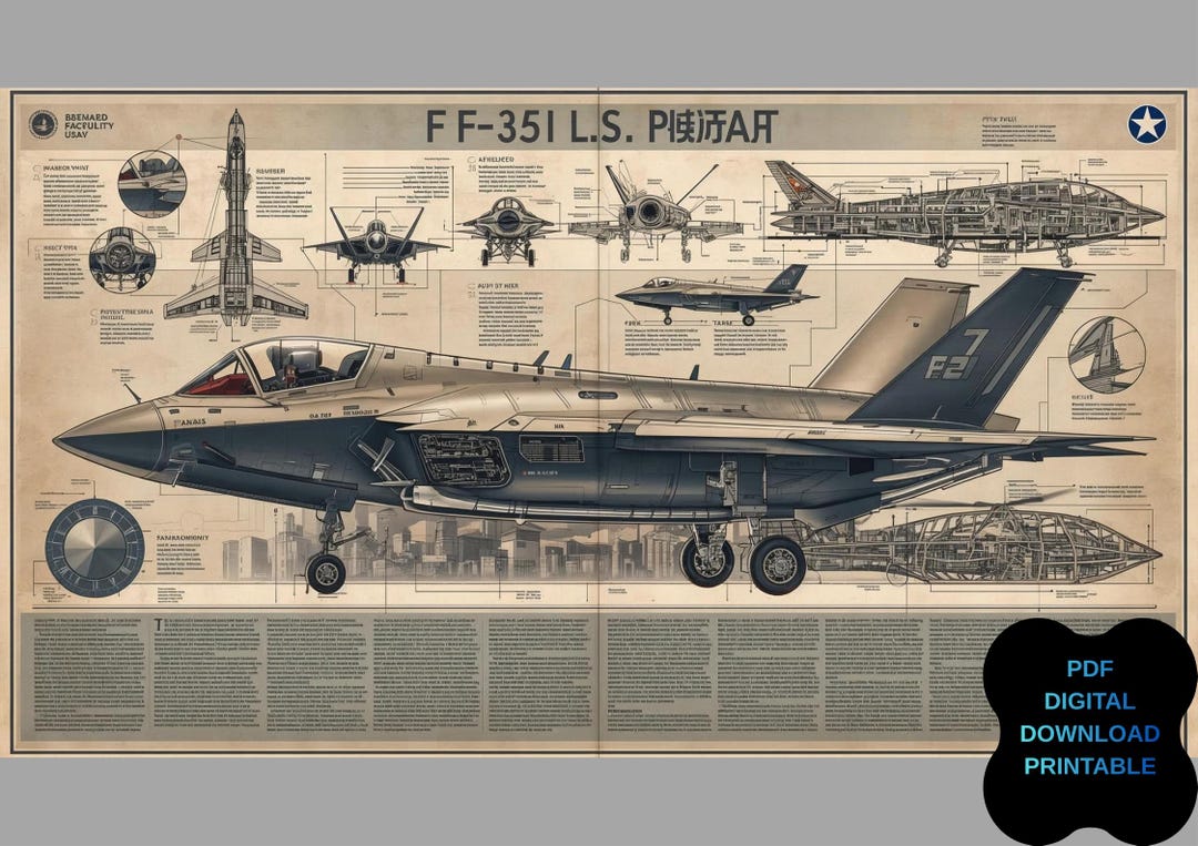F-35 Lightning II Blueprint Poster, Sepia Military Aviation Art ...
