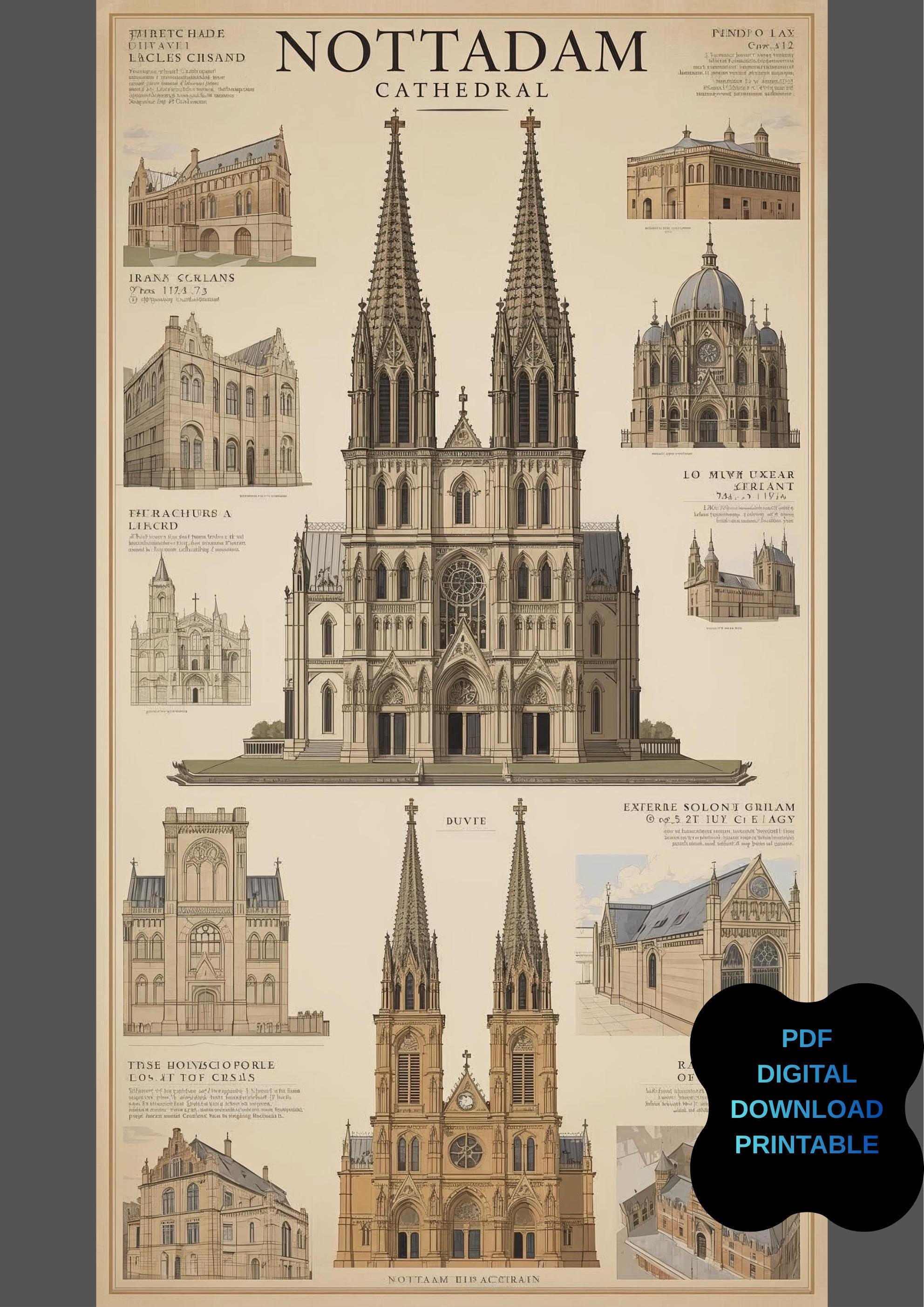Notre Dame Cathedral Construction Art Print, Gothic Architecture ...