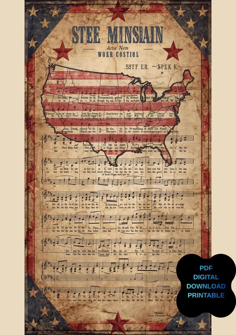American National Anthem Lyrics & Sheet Music Poster (digital Download ...