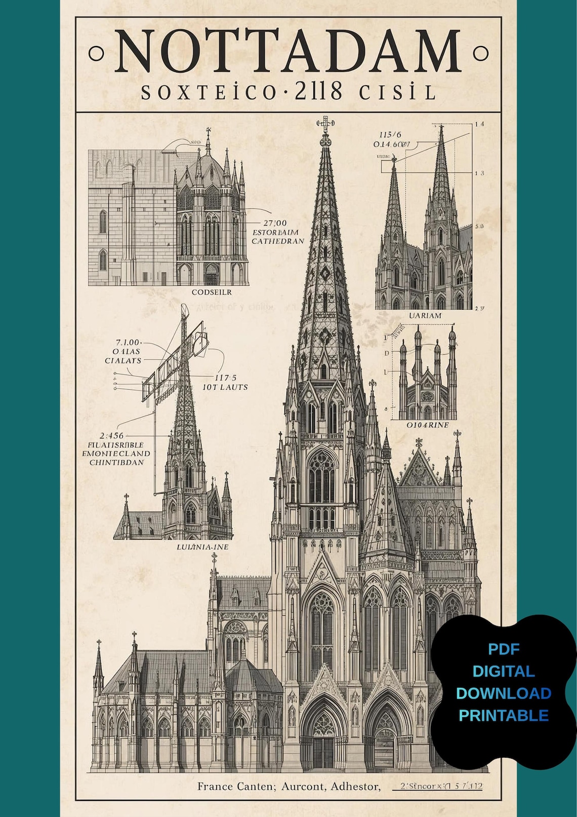 Notre Dame Cathedral Construction Art Print, Gothic Architecture ...