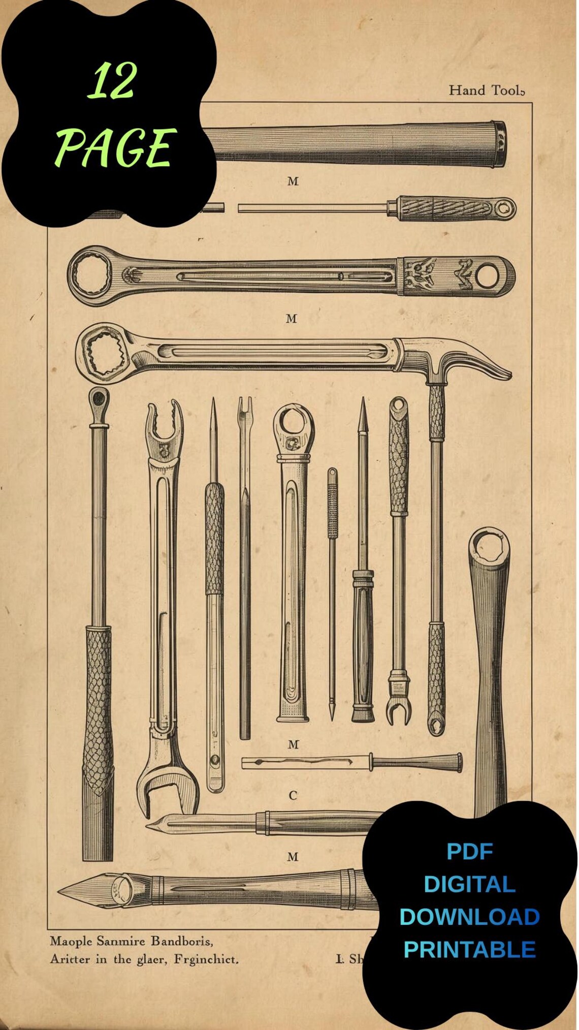 Vintage Hand Tools Chart Set, 12 Vertical Printable Posters, Workshop ...