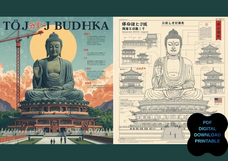 Todai-ji Temple Great Buddha Construction Poster Printable, Japanese ...