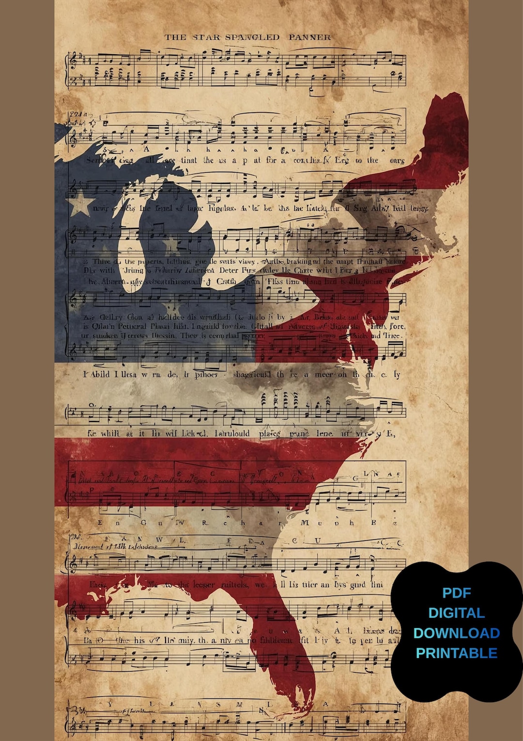 American National Anthem Lyrics & Sheet Music Poster (digital Download ...