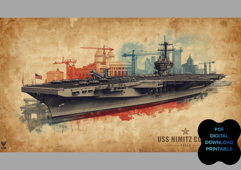 USS Nimitz Construction Poster, US Navy Engineering Art (digital ...