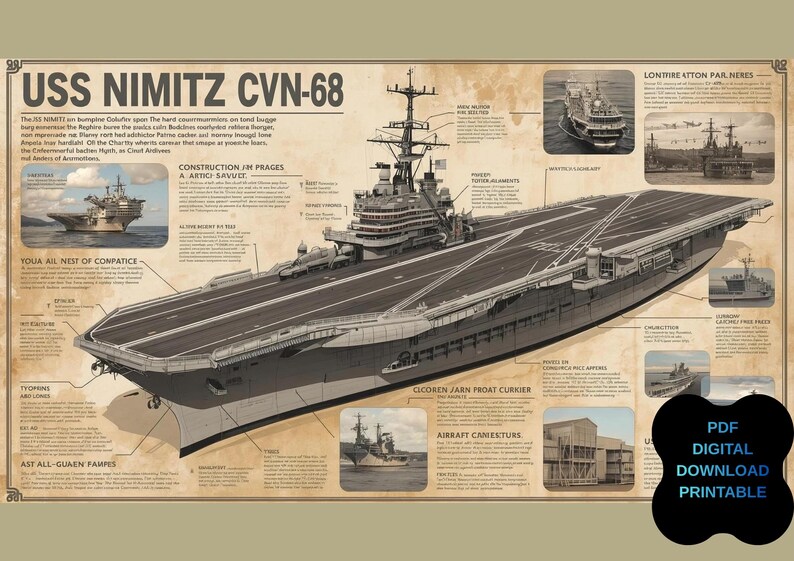 USS Nimitz CVN-68 Construction Poster, Naval Engineering Art (digital ...