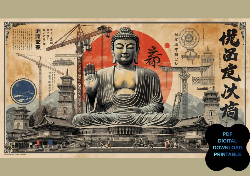 Todai-ji Temple Great Buddha Construction Poster Printable, Japanese ...