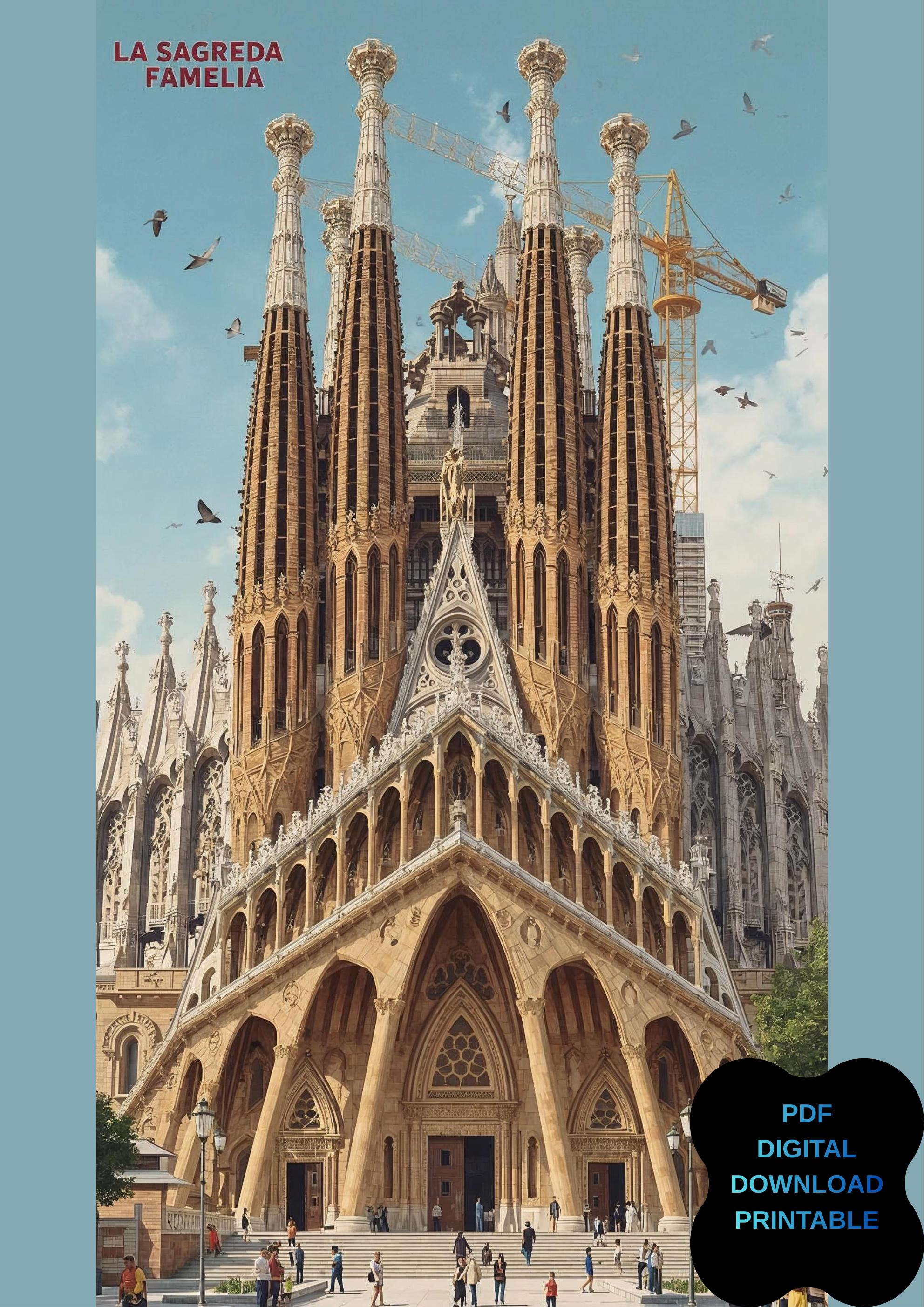 Sagrada Familia Building Process Wall Art, Gaudi Architecture Poster ...