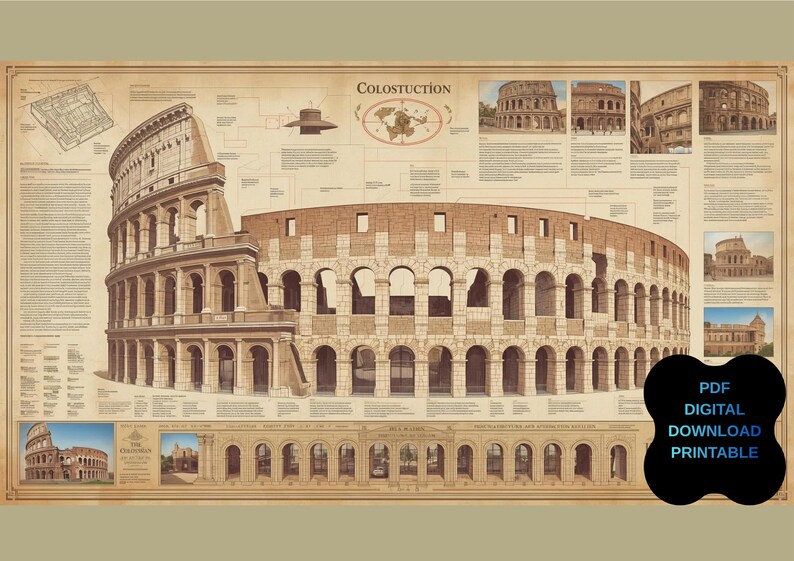 Colosseum Construction Poster Printable, Roman Architecture Horizontal ...