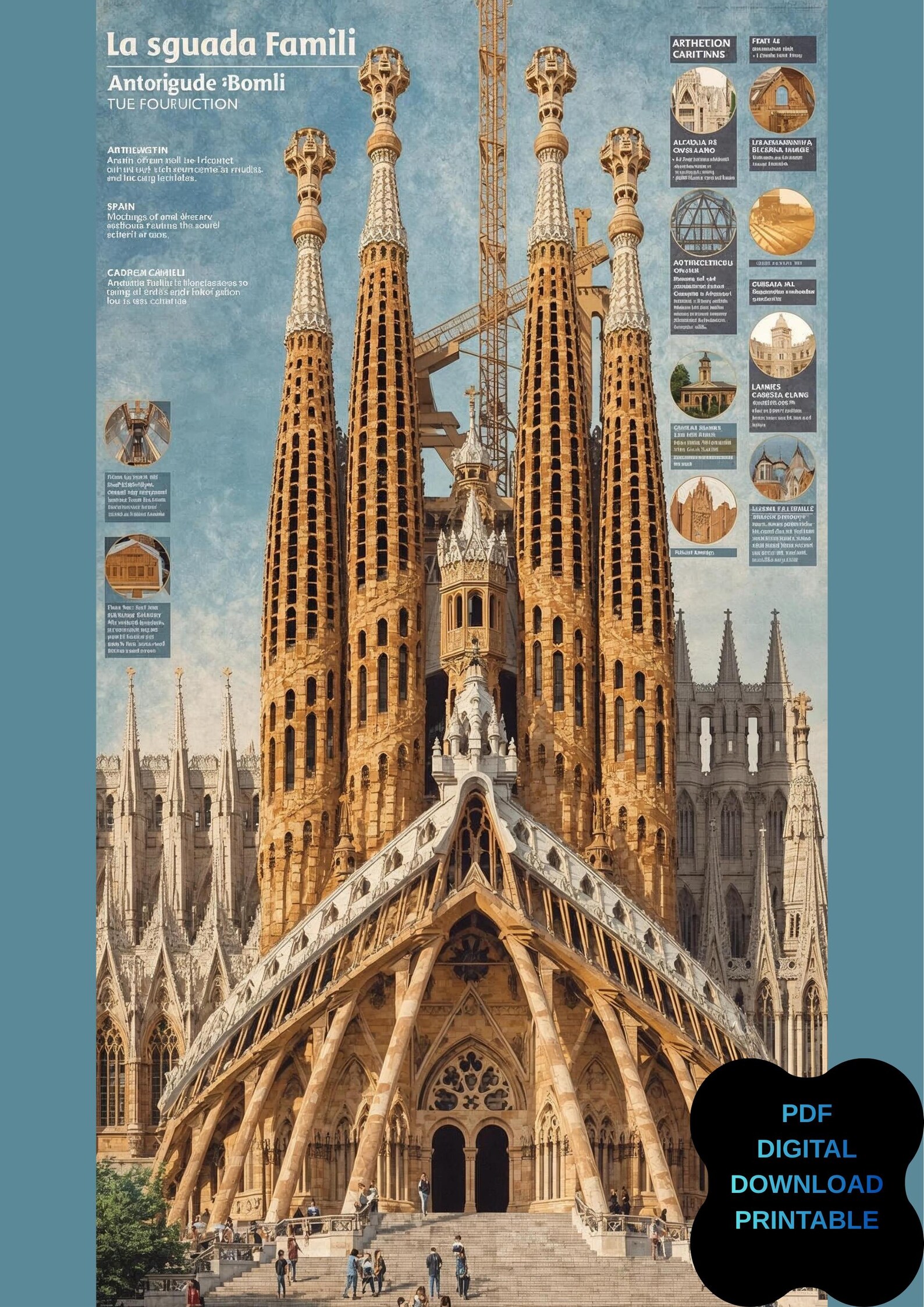 Sagrada Familia Building Process Wall Art, Gaudi Architecture Poster ...