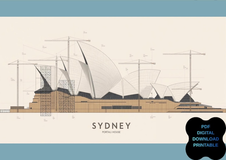 Sydney Opera House Construction Art Print, Australian Architecture ...