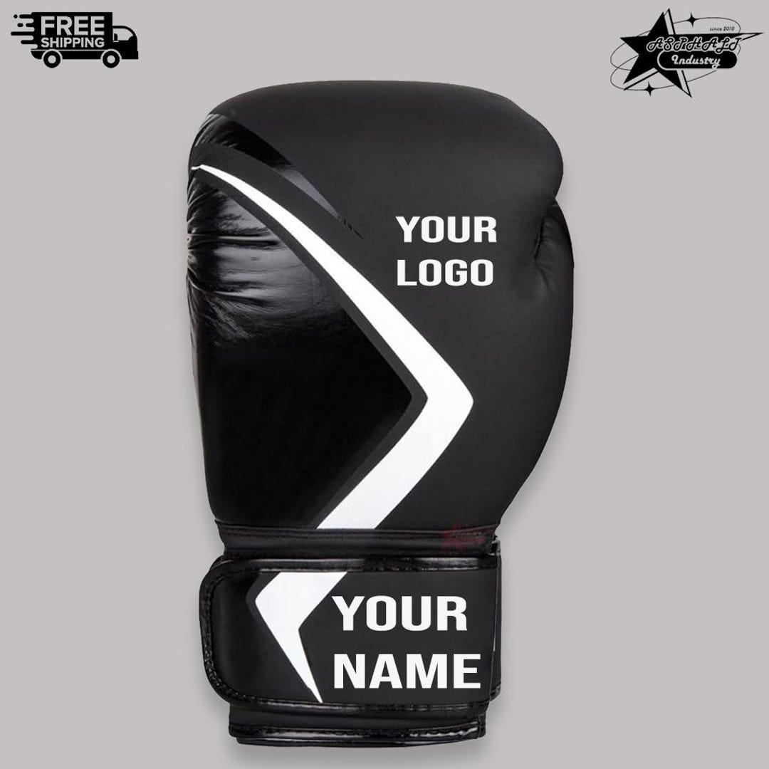 Custom Logo Boxing Gloves Black Training Sparring Gear Personalized ...
