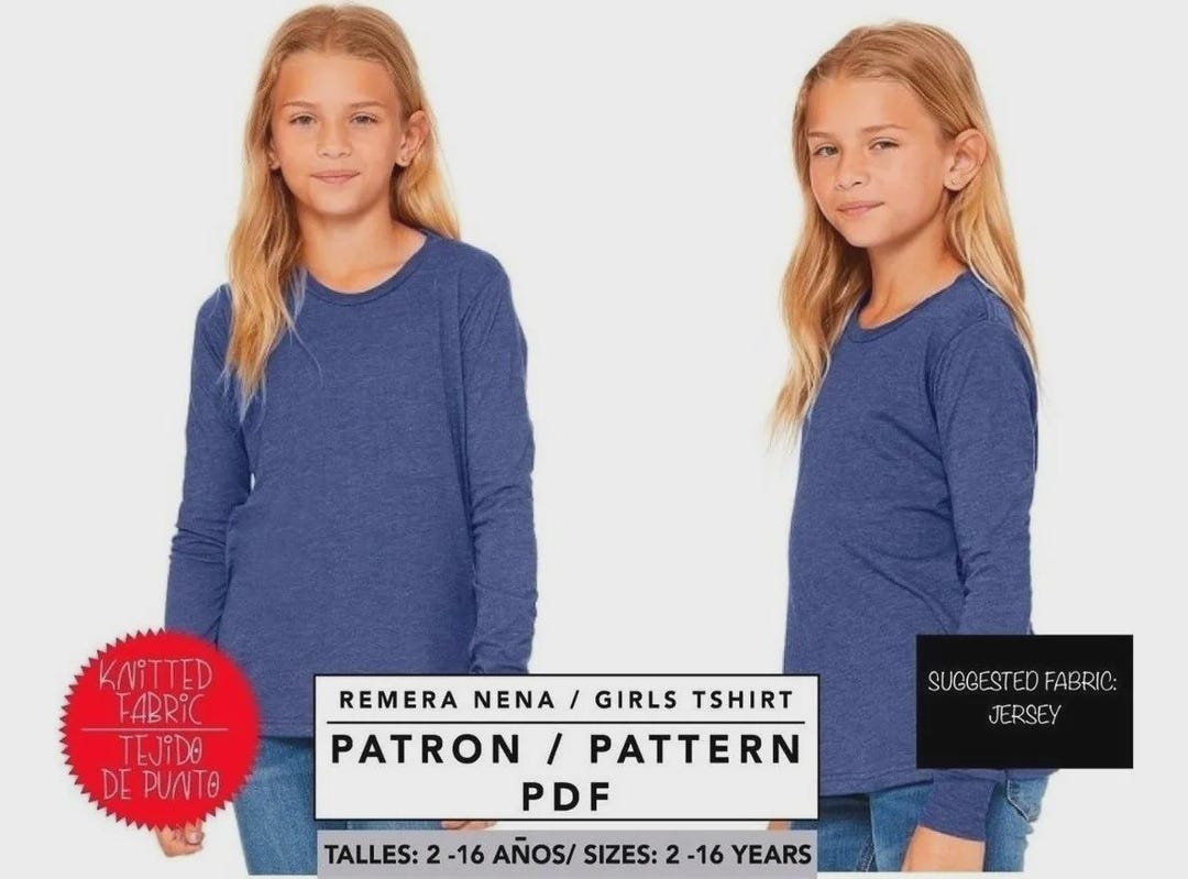 Sewing Pattern, Basic T-shirt Pattern for Girls (size M), Printable T ...