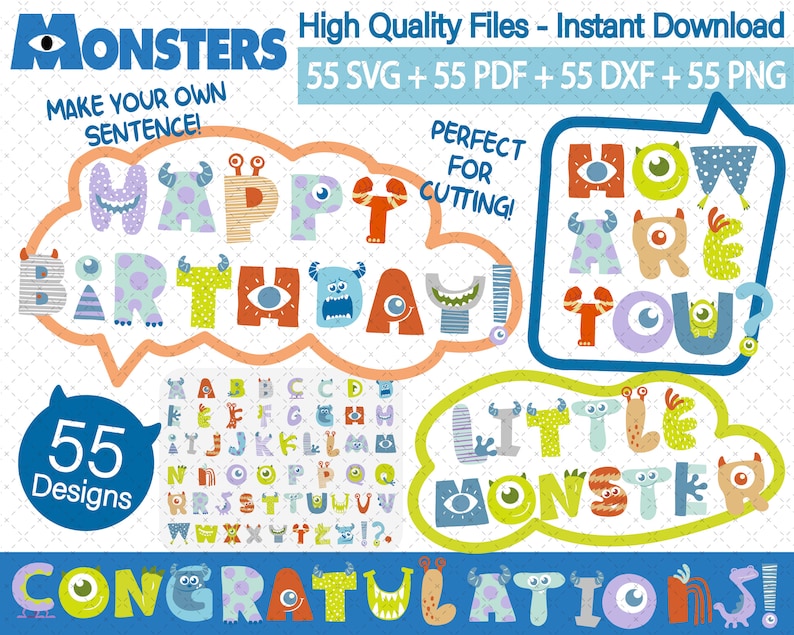 55 Digital Monster Font Designs for Cutting Machine, Sublimation, Print ...
