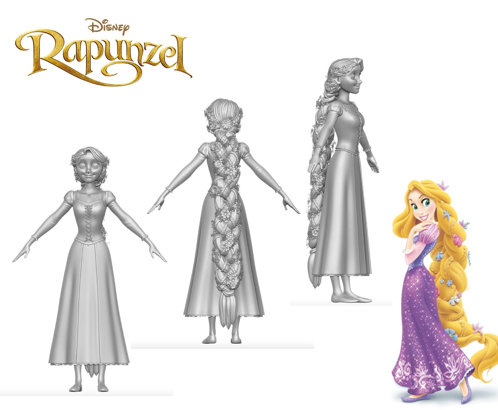 Rapunzel With Braided Hair 3D Obj File, Digital Instant Download - Etsy