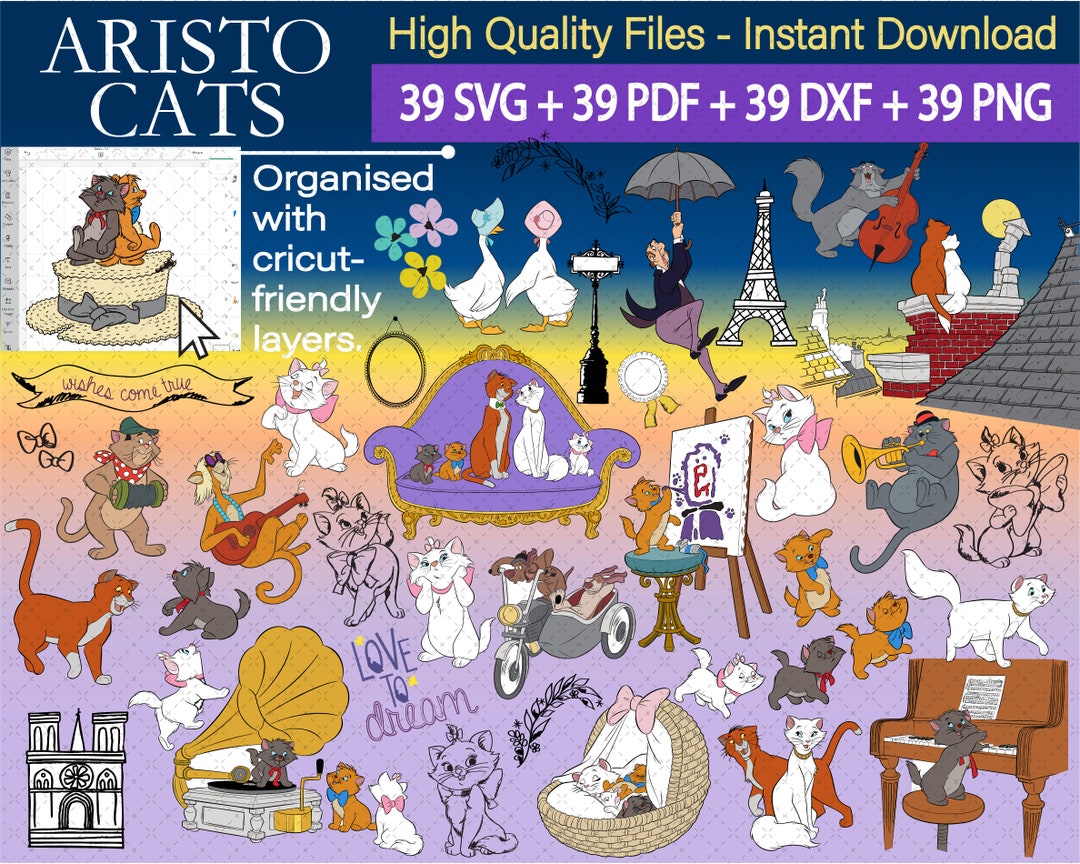 39 Designs. Classic Cats Cartoon Clip Arts for Cricut, Silhouette, Cut ...