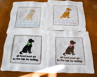 Sunday Funday Embroidered Cocktail Napkins - Set of 4 Linen Drink ...